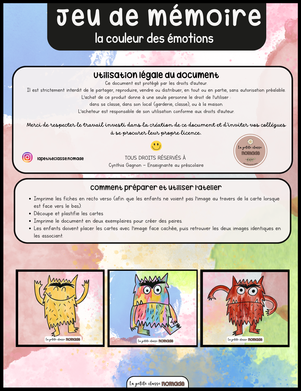 Jeu de mémoire - La couleur des émotions – La petite classe nomade