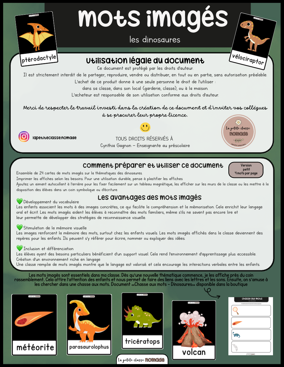 Mots imagés - Les dinosaures – La petite classe nomade